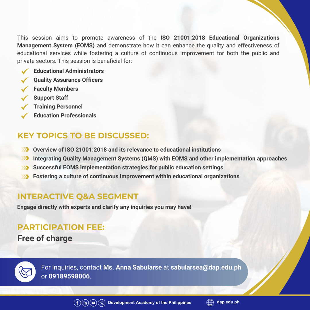 Knowledge Sharing Session on the ISO 21001:2018 Educational ...