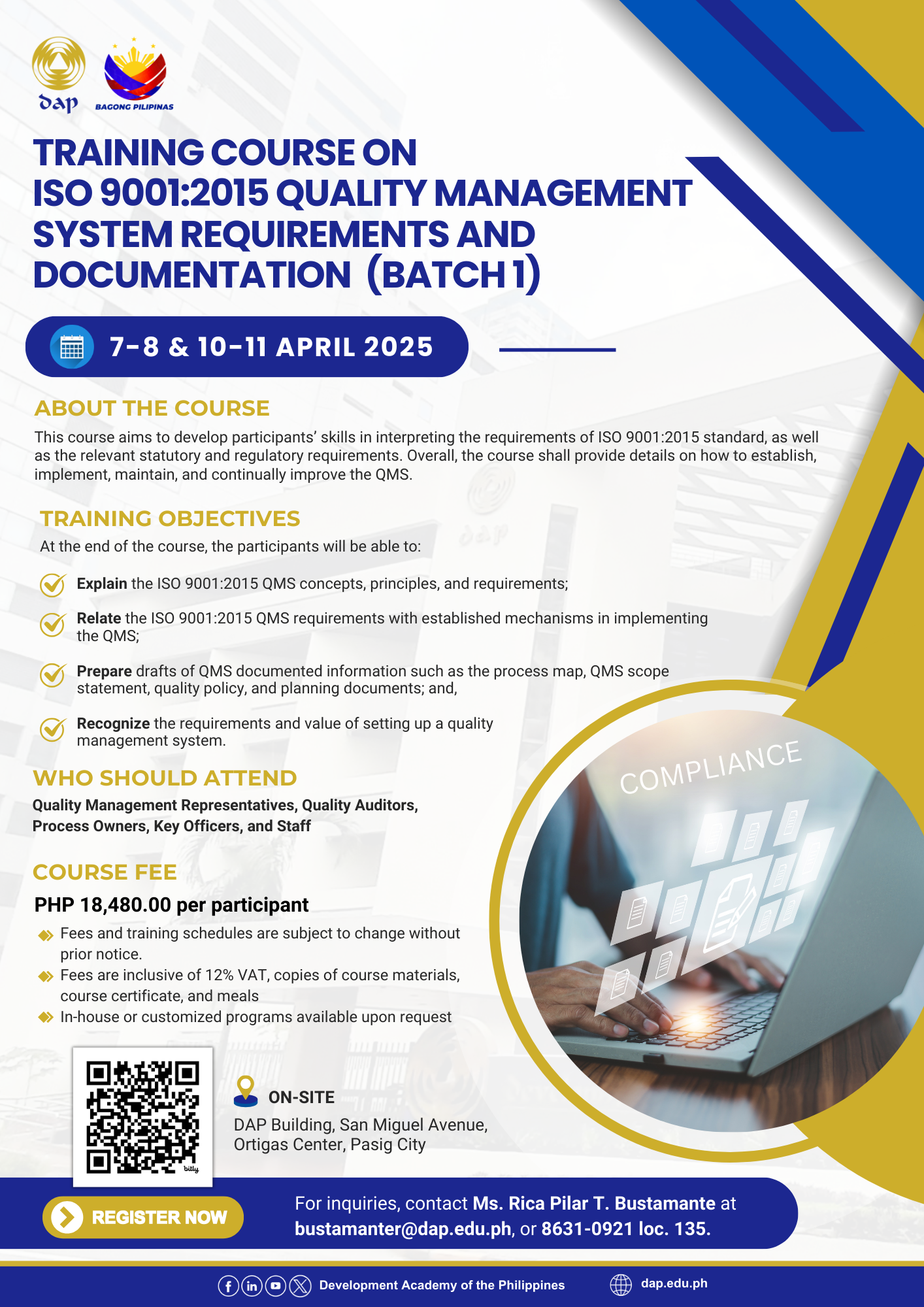 TRAINING COURSE ON ISO 9001:2015 QMS REQUIREMENTS AND DOCUMENTATION ...